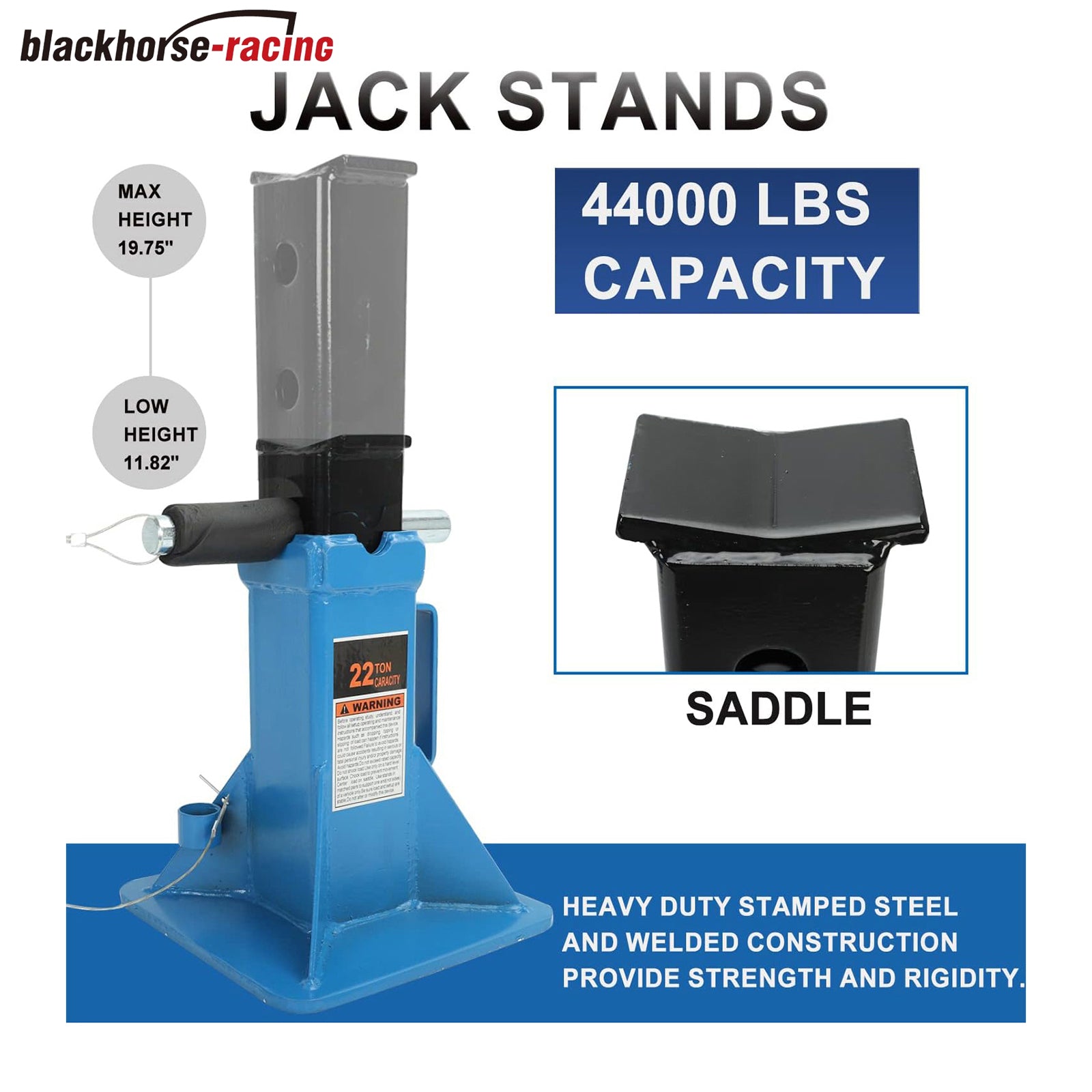 22 Ton (44,000 lbs) Jack Stands (1 Pair), Heavy Duty Pin Type Professi ...