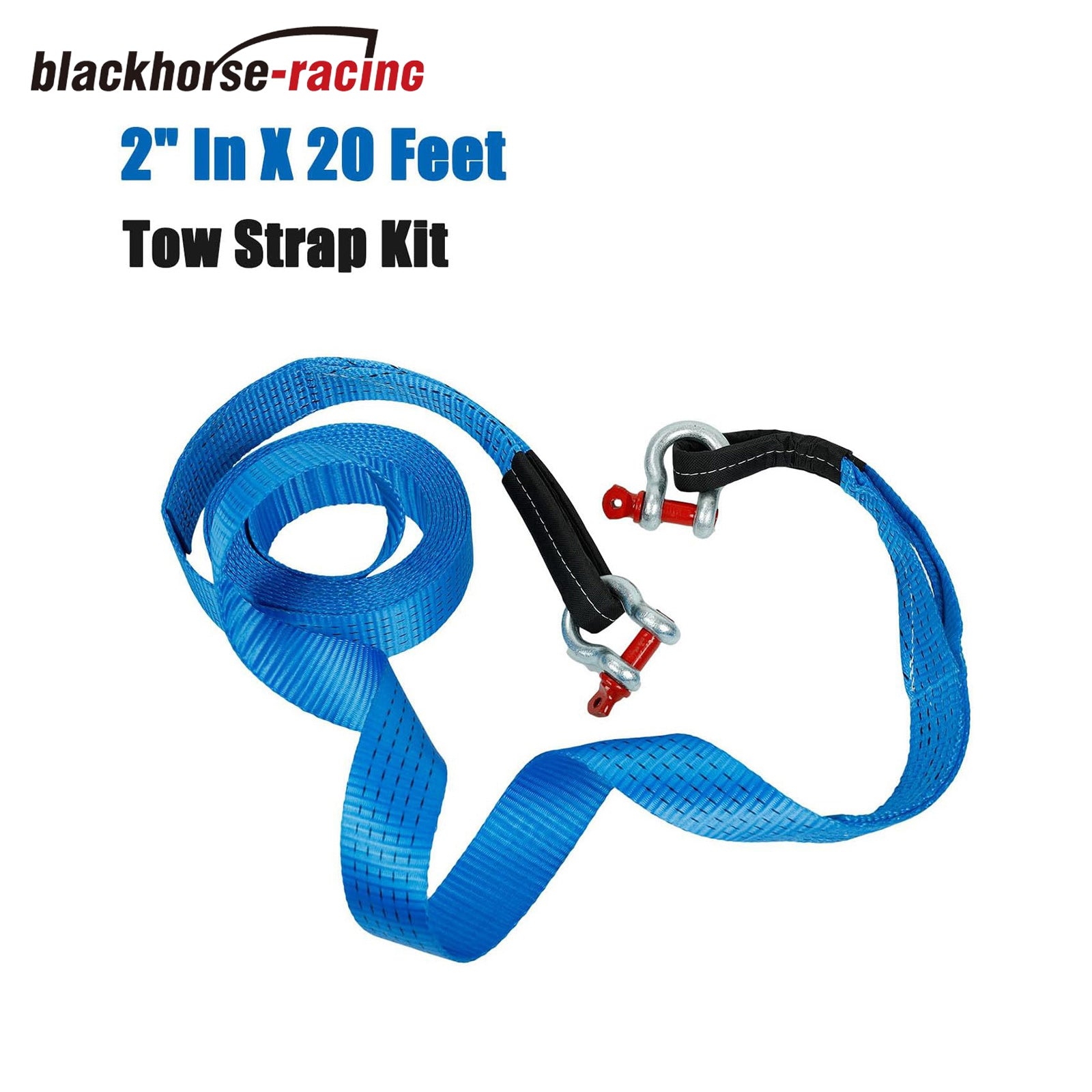 Recovery Tow Strap 2" X 20Ft 20000 LB + 2PC D Ring Shackles Off-Road R ...