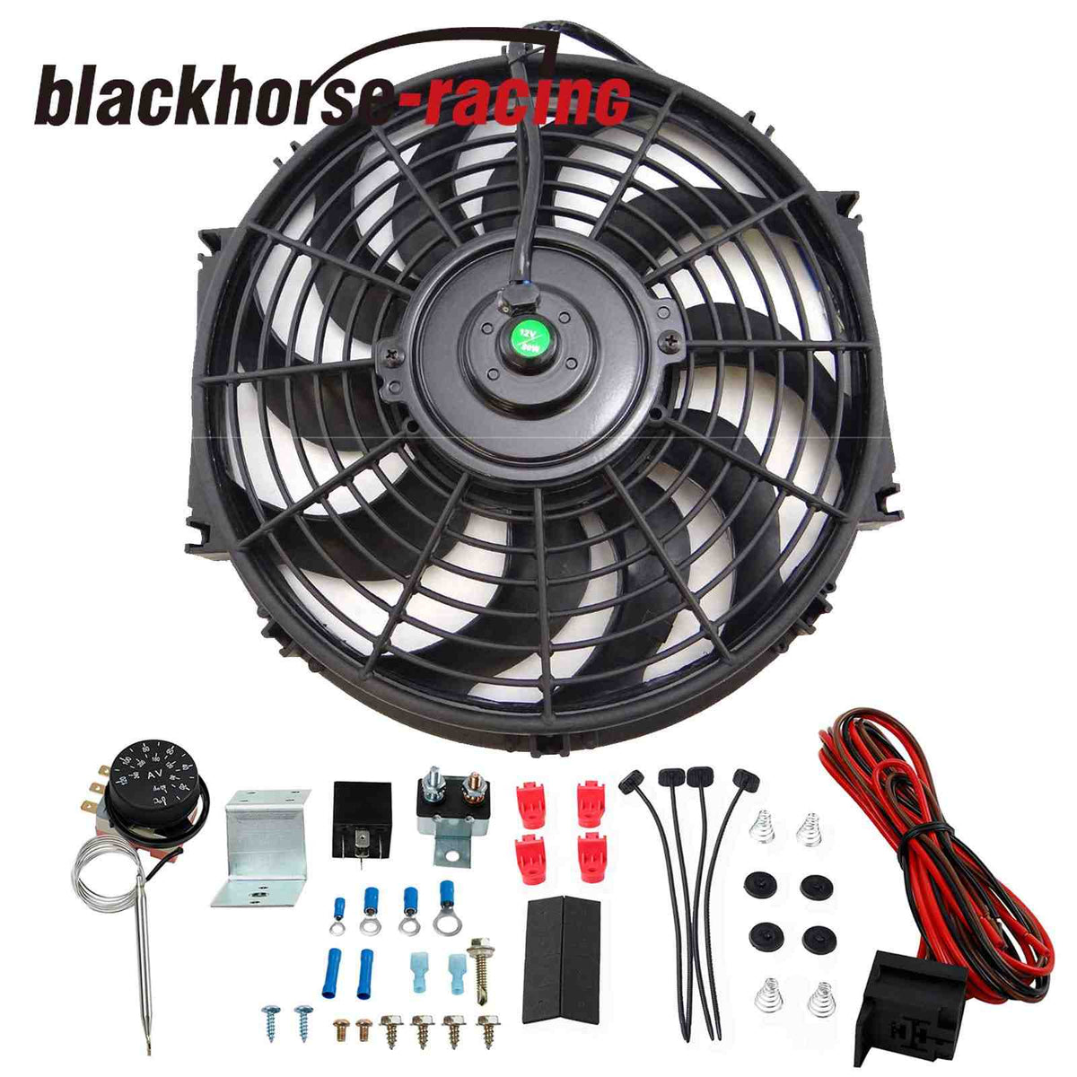 12" Electric Radiator Cooling Slim Push Fan & 30" Thermostat Switch Re ...