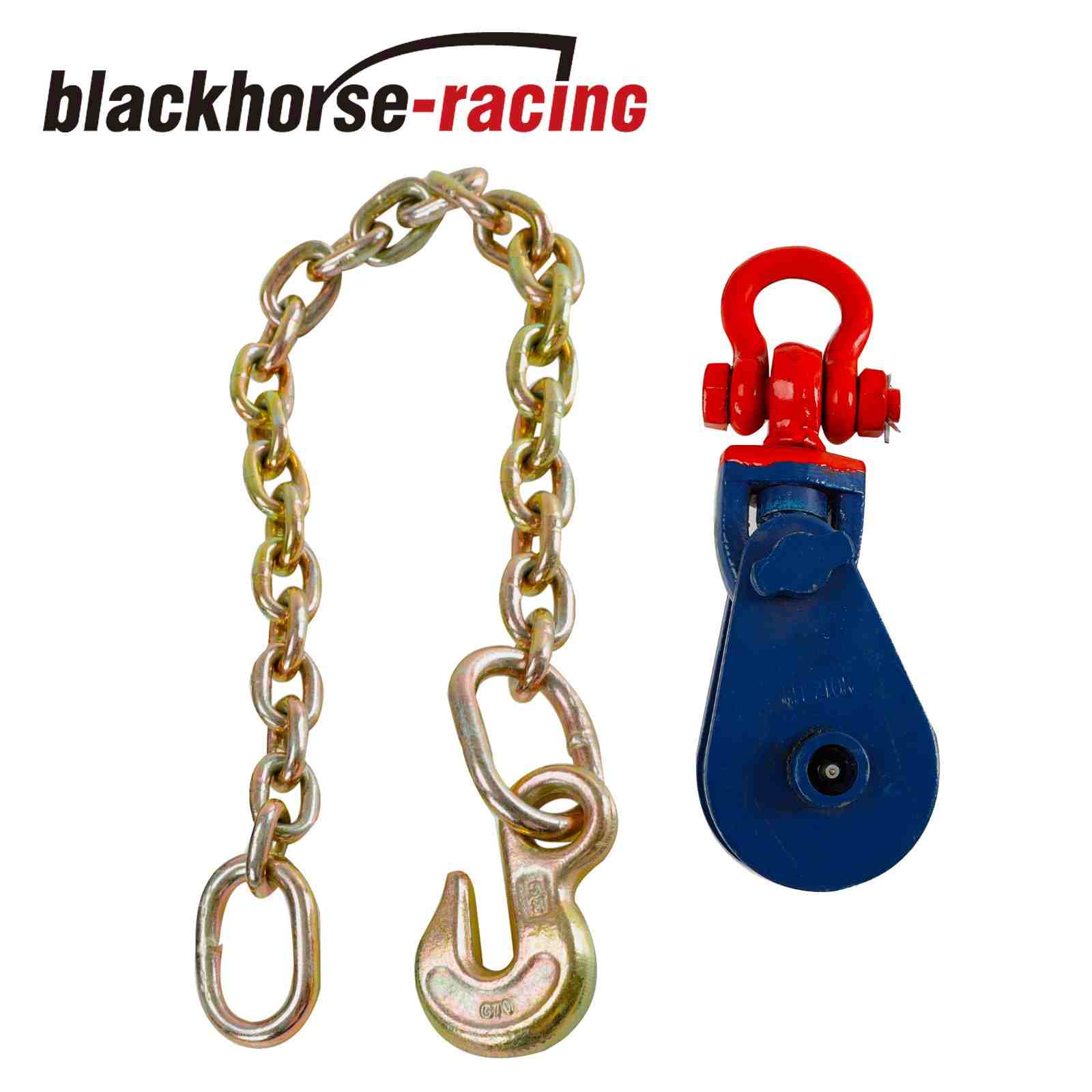 (2) 3/8" X2' Tow Chain w/Snatch Block Sheave 2Ton Truck Rollback Wreck ...
