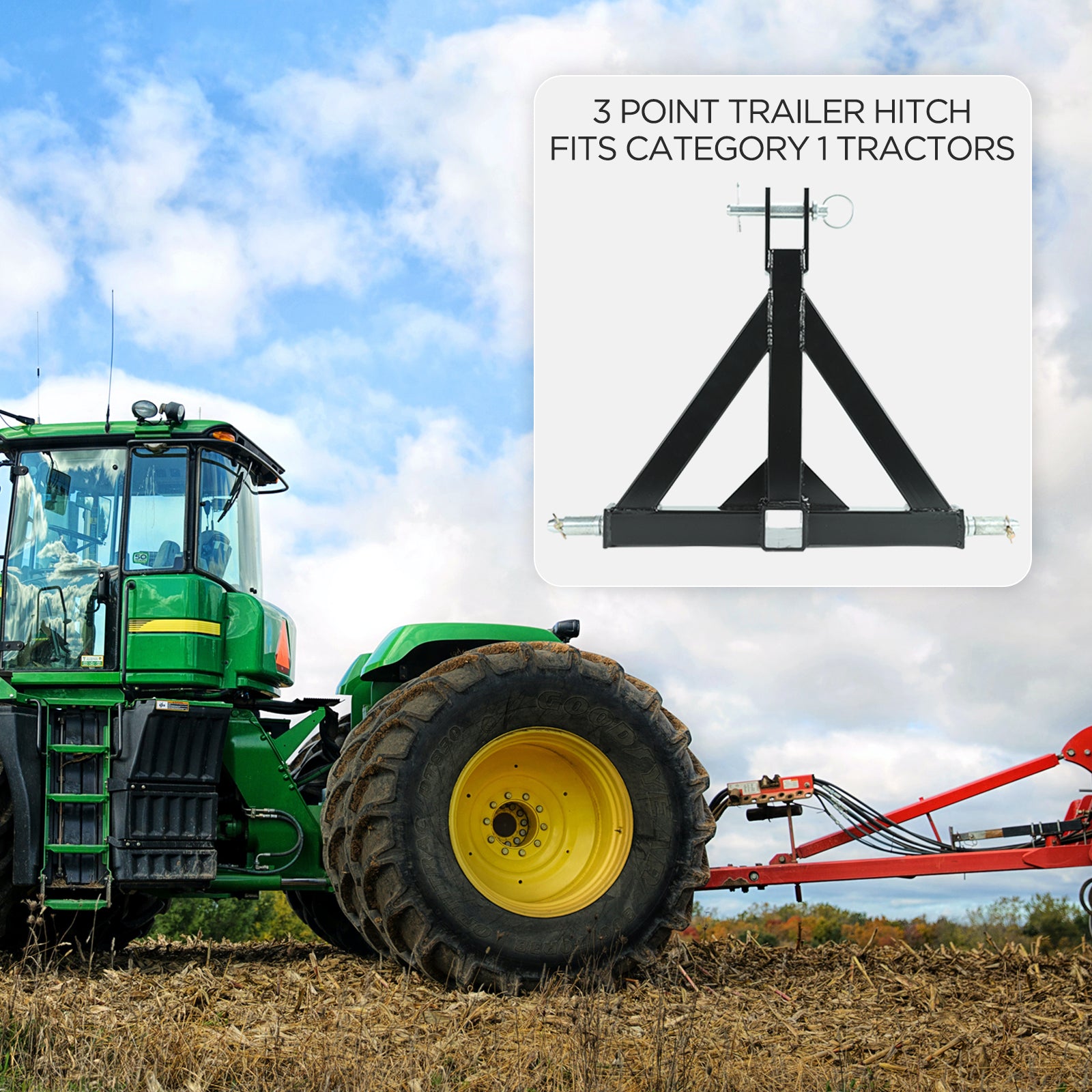 3 Point 2" Receiver Trailer Hitch Drawbar Adapter Category 1 Tractor f ...